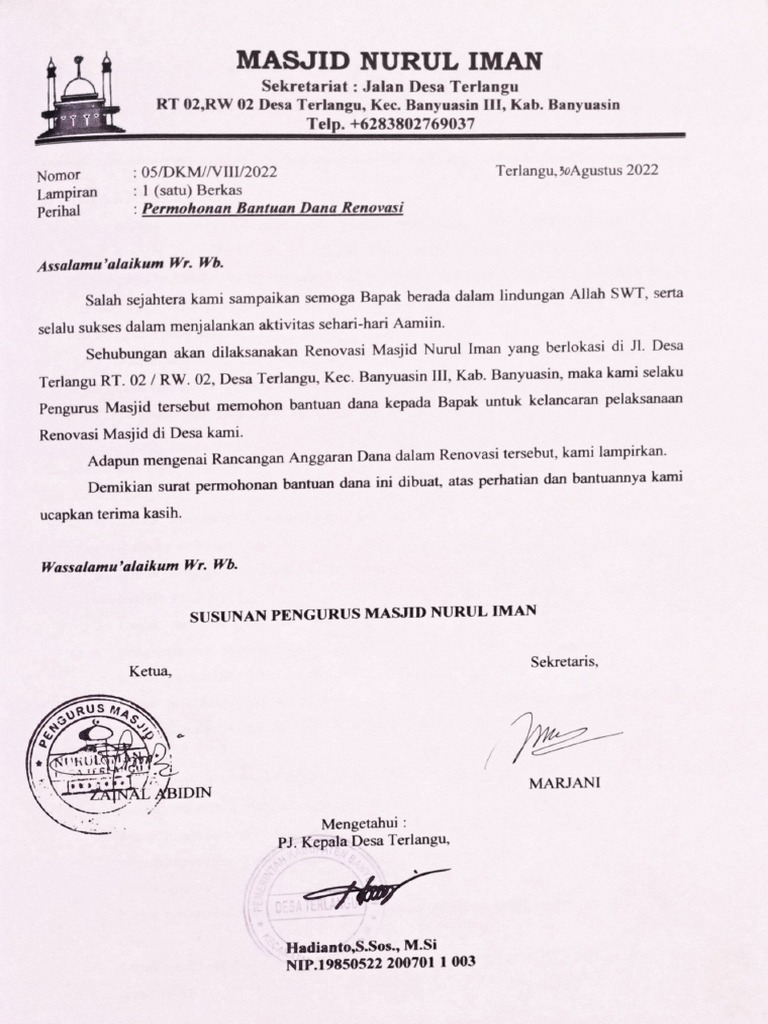 Surat Pengantar Proposal Renovasi Masjid 27-Oct-2022 13-39-52 | PDF