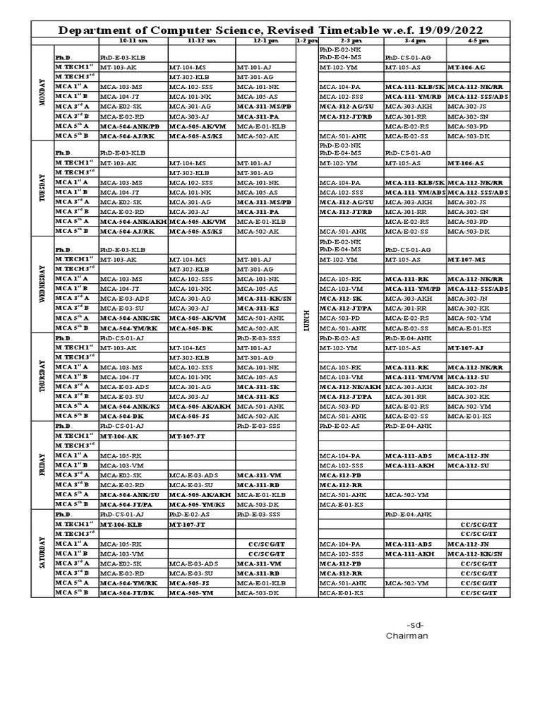 Revised Time Tablewef 19092022 | PDF | Computing | Computer Science
