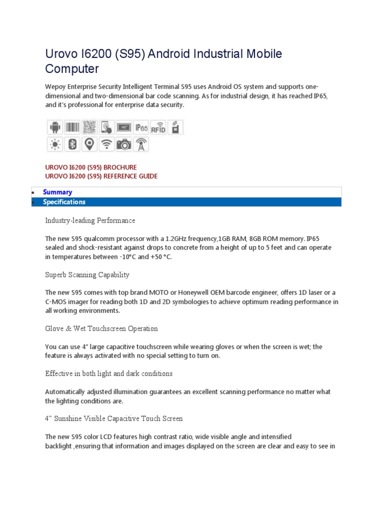 Urovo I6200 | PDF | Computers