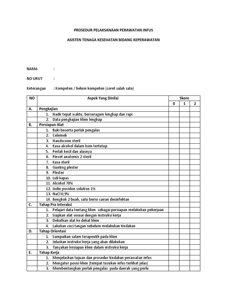 Prosedur Pelaksanaan Perawatan Infus | PDF