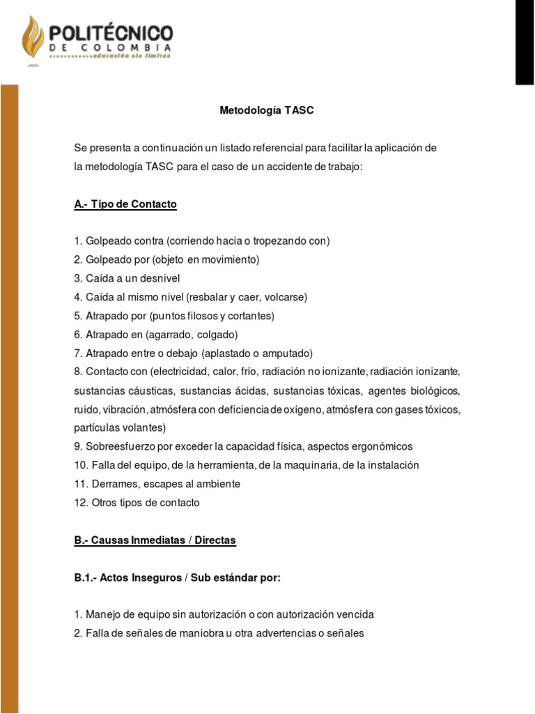 Metodología TASC para Accidentes Laborales | PDF | Las emociones ...
