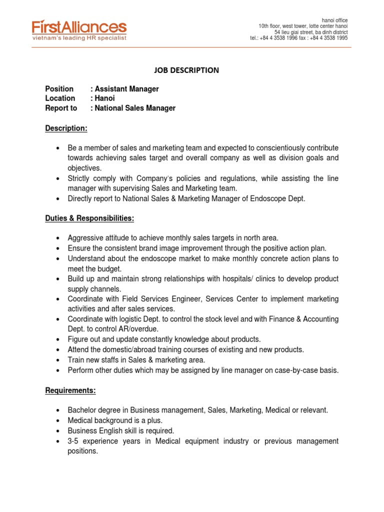 (FA) JD - Assistant Manager (Endoscope) | PDF