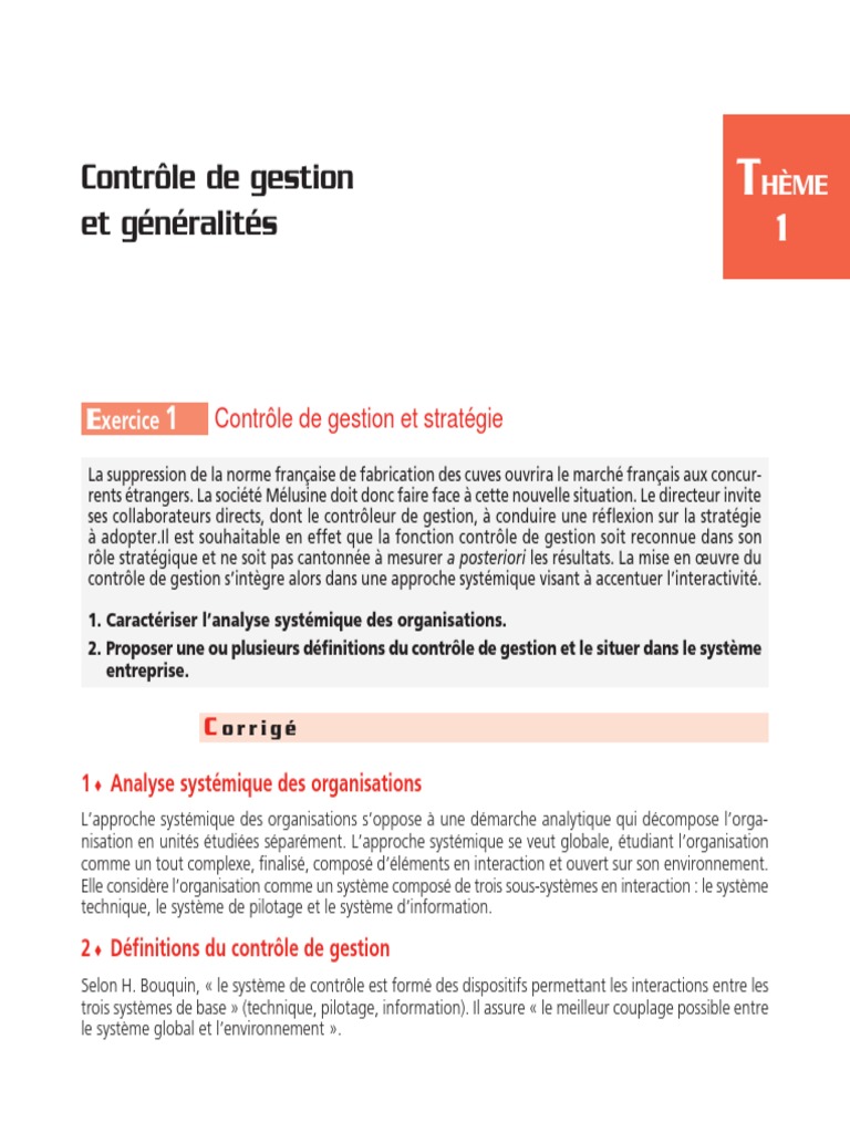 DCG 11 Exercices de Controle de Gestion Avec Corriges Compress | PDF ...