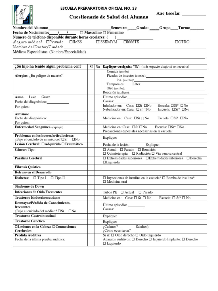 Formulario de Estado de Salud | PDF | Medicina | Enfermedades y trastornos