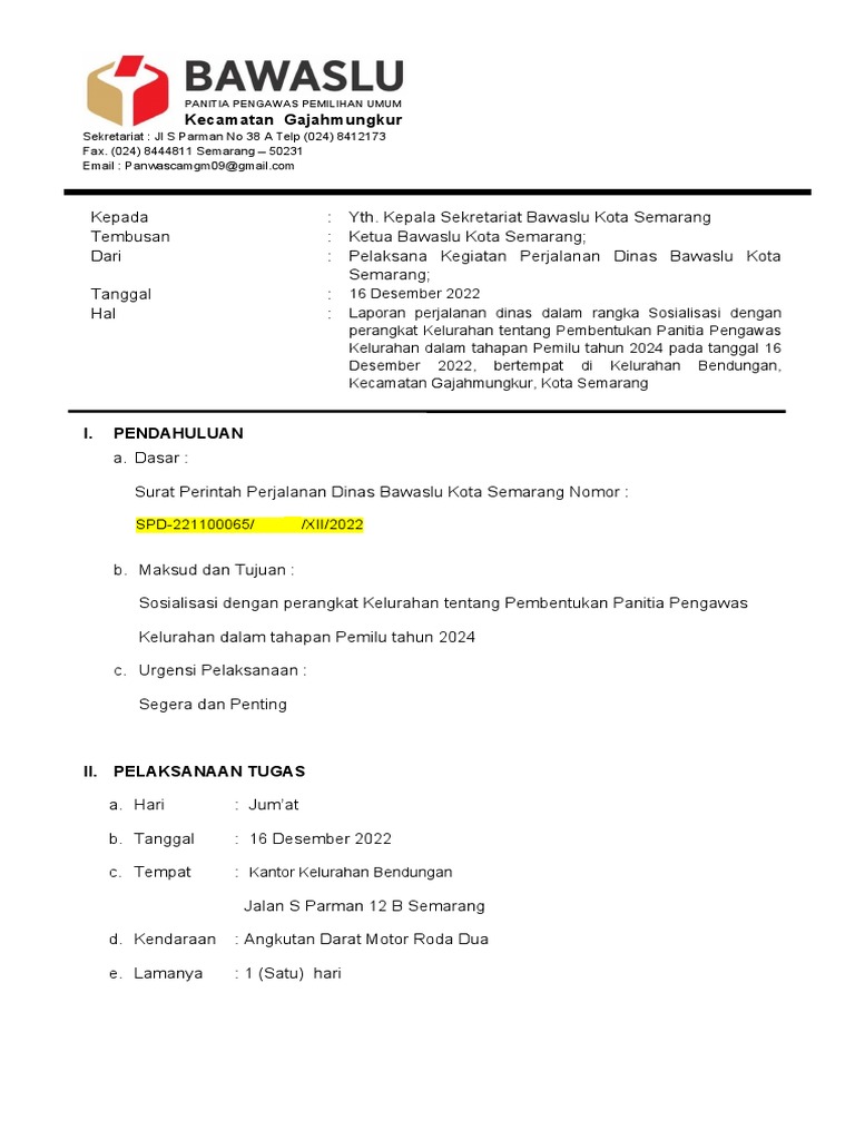 Format Laporan SPPD Kec Gajahmungkur - Desember | PDF