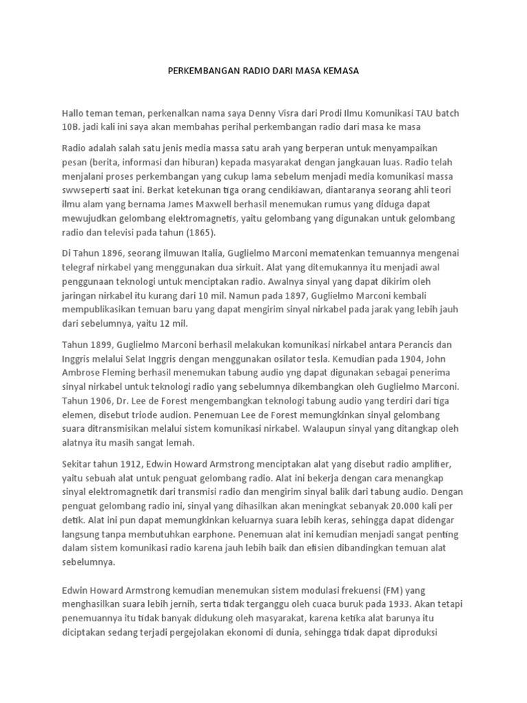 Perkembangan Radio Dari Masa Kemasa | PDF