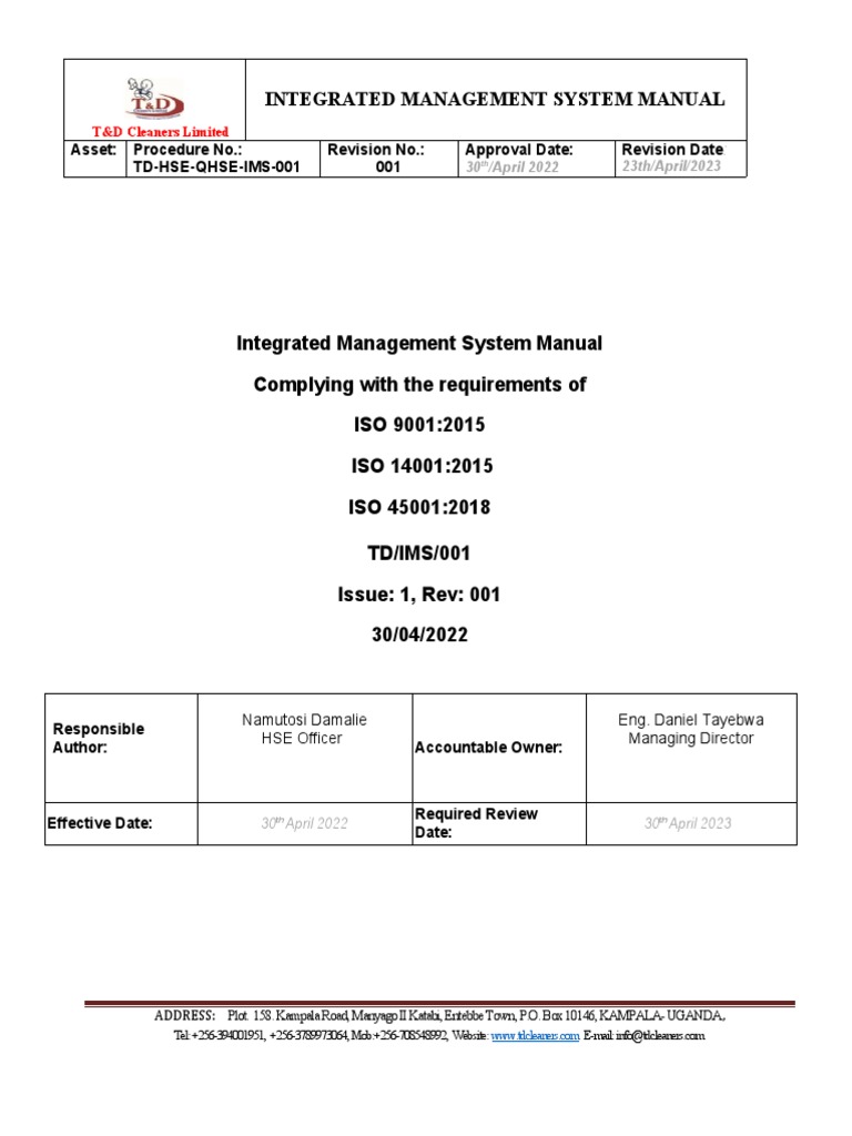 IMS Manual for T&D Cleaners | PDF | Occupational Safety And Health ...