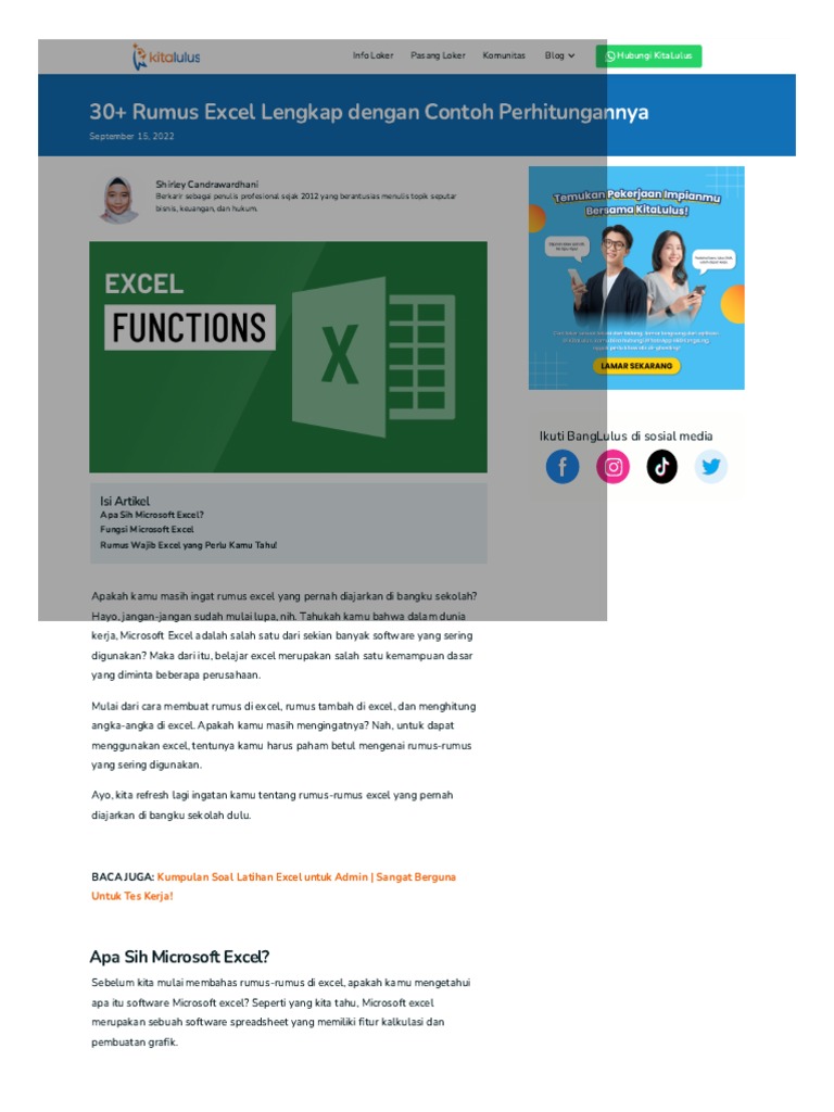 WWW Kitalulus Com Seputar Kerja Rumus Excel | PDF