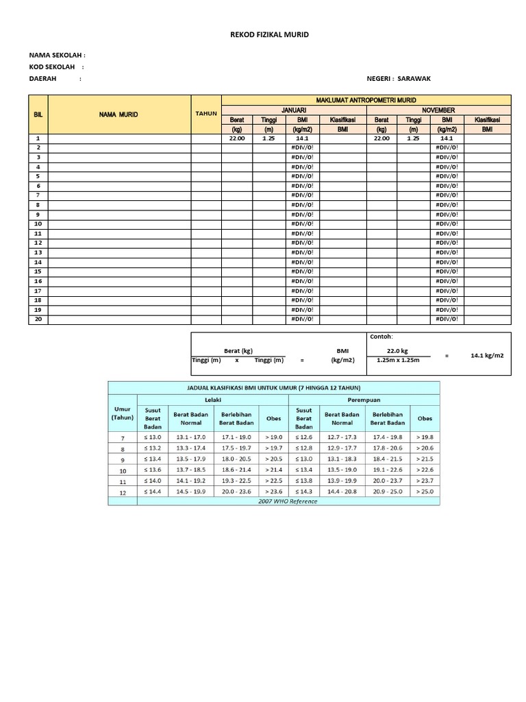 Rekod Fizikal Murid RMT 2022 | PDF