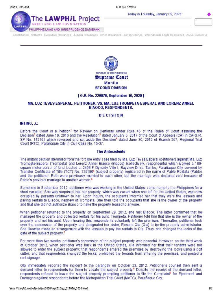 Ejectment 01 | PDF | Lawsuit | Question Of Law