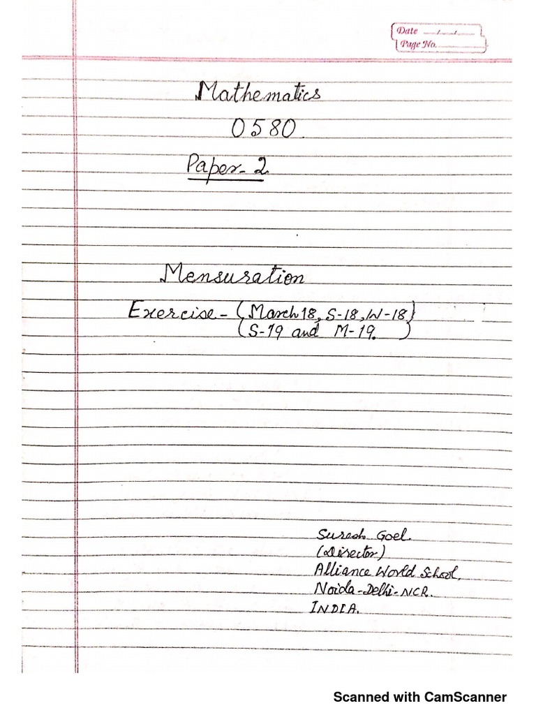 Ig 0580 Mensuration Paper 2 Exercise 1 | PDF