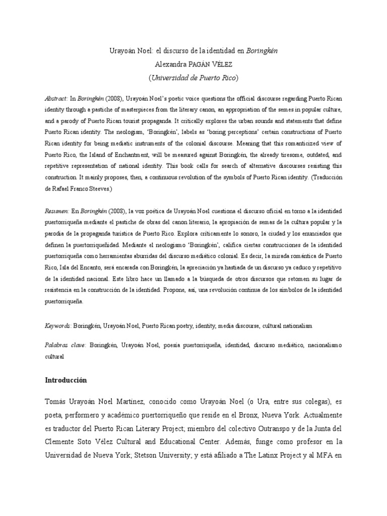 Urayoán Noel y la identidad puertorriqueña | PDF | Puerto Rico | Poesía