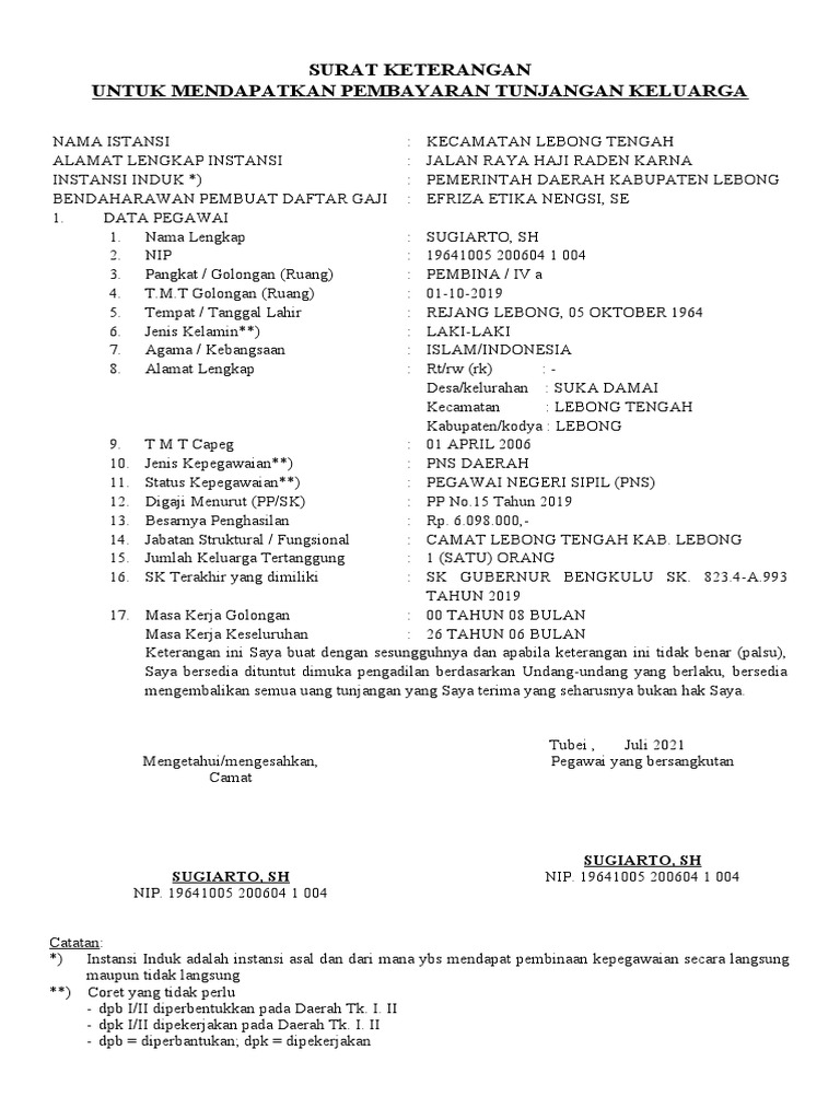 Surat Keterangan Kp4 Sugiarto | PDF