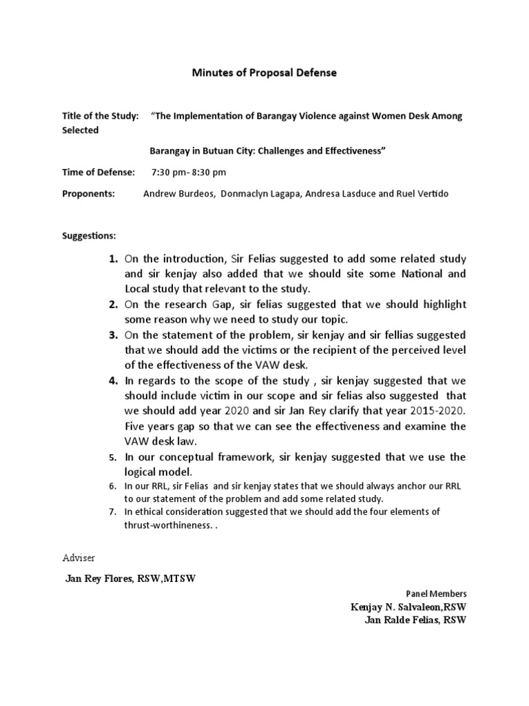 Proposal Defense Minutes: VAW Desk Study | PDF | Science & Mathematics