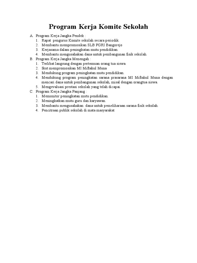 Program Kerja Komite Sekolah | PDF