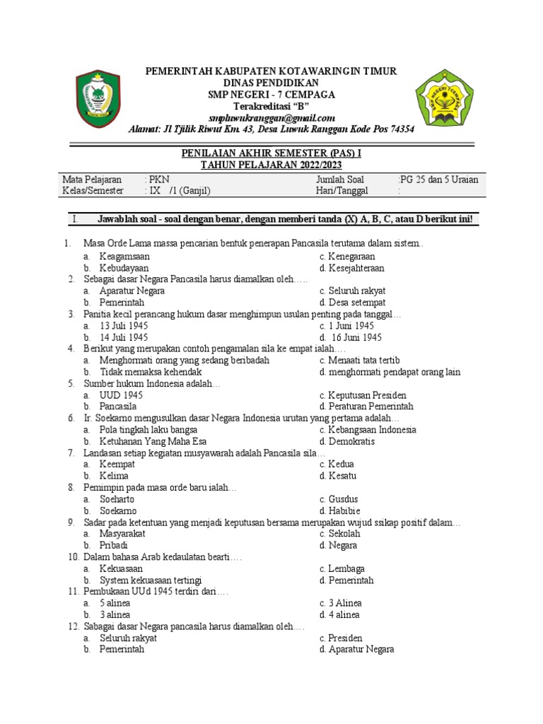Soal Mapel PKN Kelas 9 | PDF