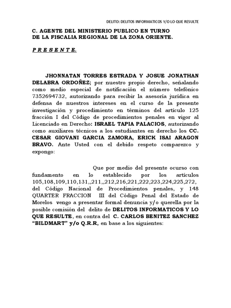 Denuncia Delitos Informaticos New | PDF | Queja | Derecho penal