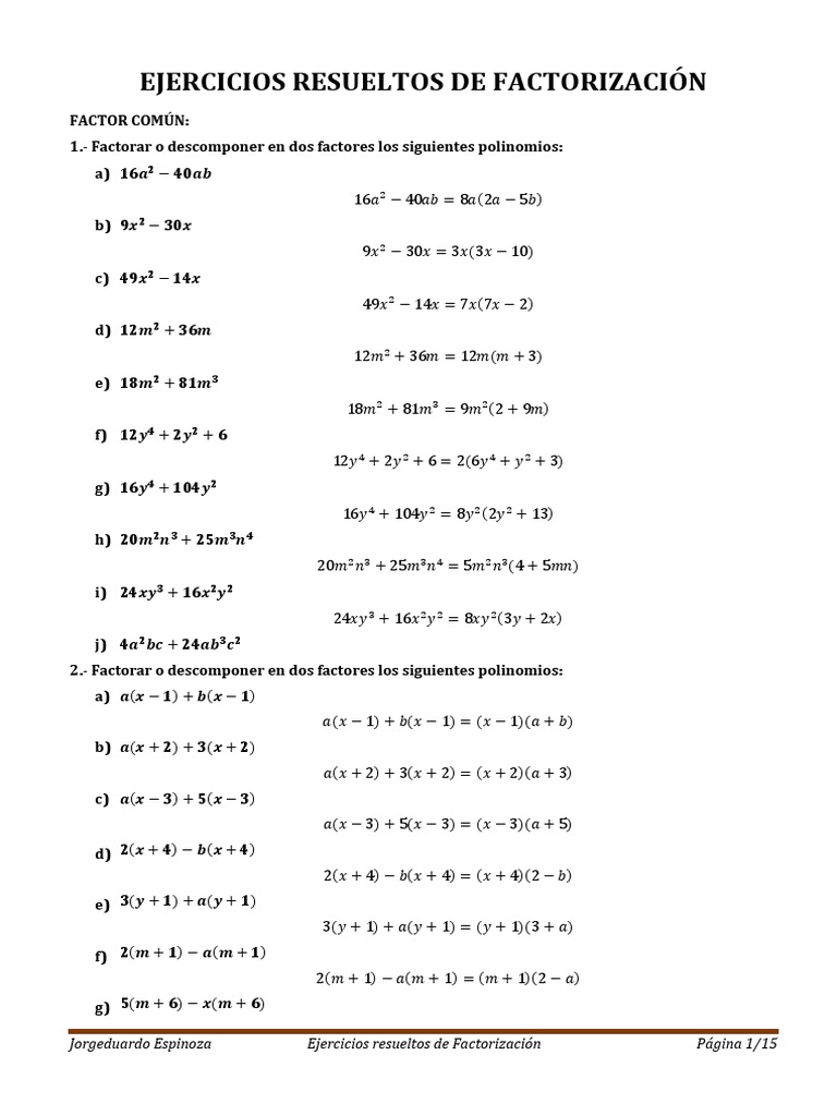 Ejercicios Resueltos de Factorización | PDF