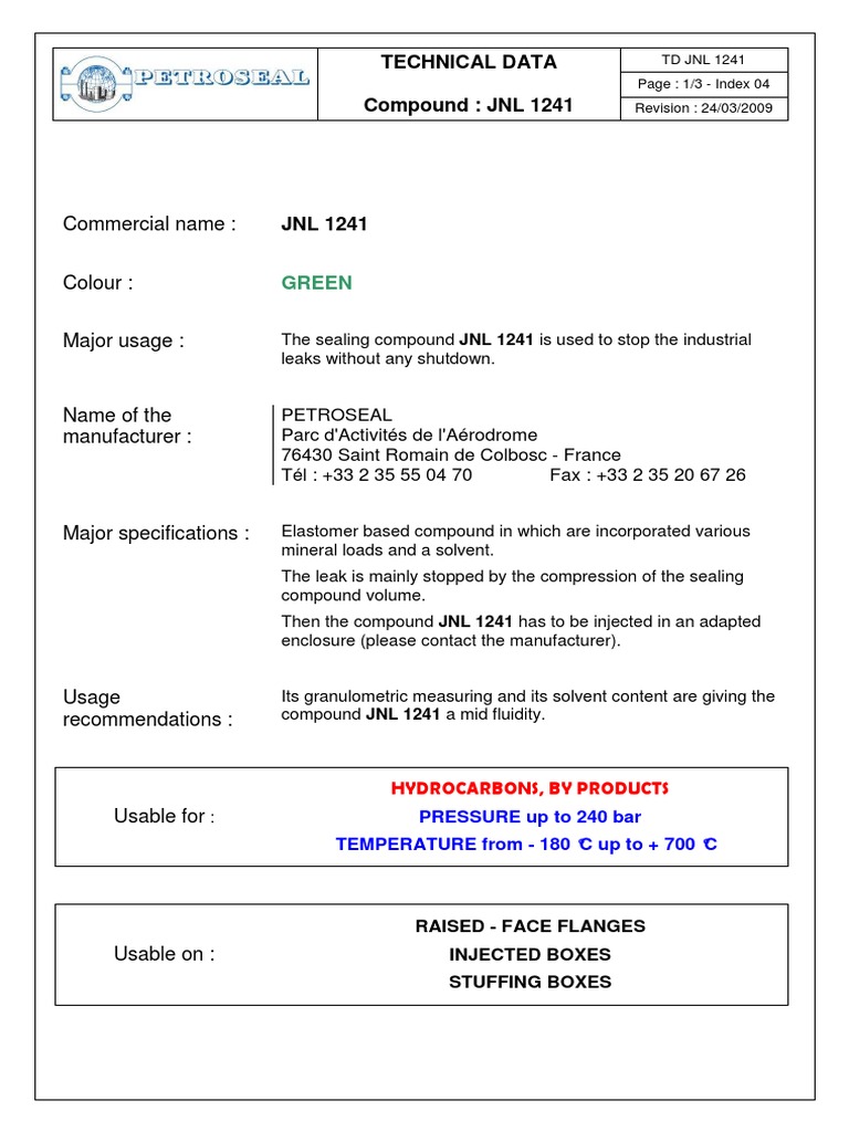 JNL 1241 Sealing Compound Overview | PDF | Technology & Engineering