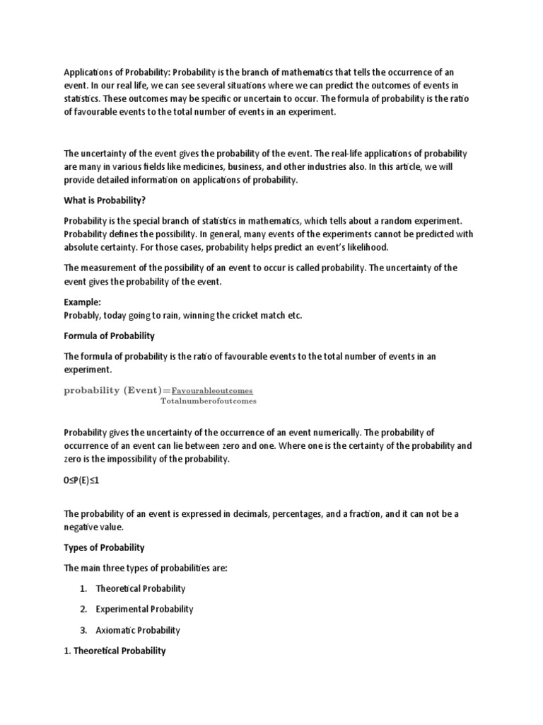 Applications of Probability | PDF | Probability Distribution | Random ...