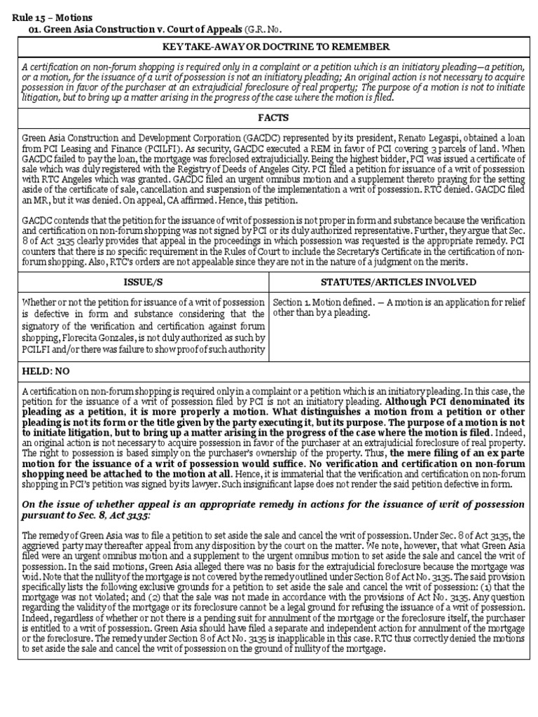 Rule 15-18 Conso Digest | PDF | Injunction | Lawsuit
