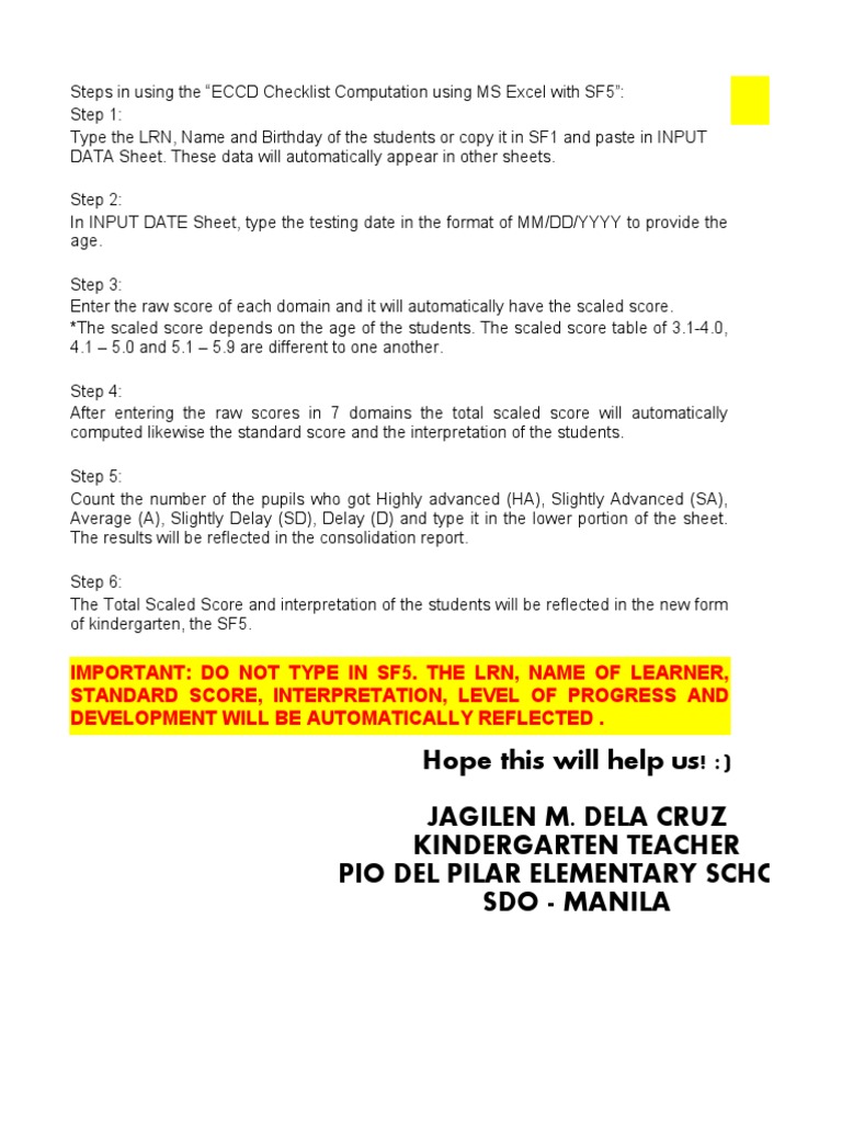 Eccd-Checklist-Report-With Sf5 Kinder-Red With Correction | PDF ...