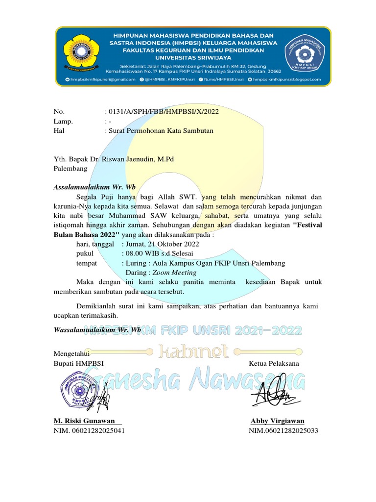 Surat Permohonan Kata Sambutan | PDF