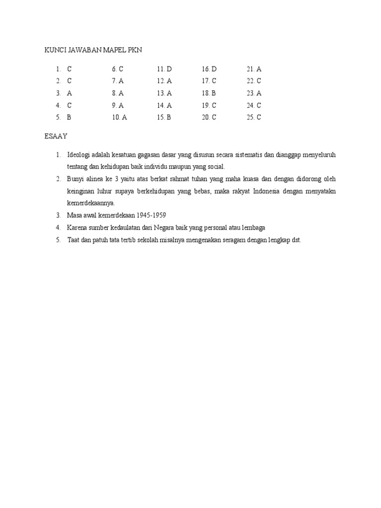 Kunci Jawaban Mapel PKN Kelas 9 | PDF