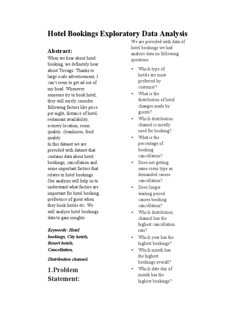 Hotel Bookings Exploratory Data Analysis - 1 | PDF | Infographics | Data Analysis