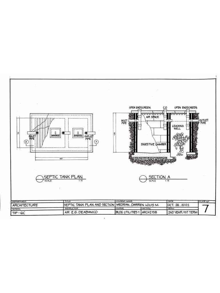 Septic Tank Plan and Section | PDF