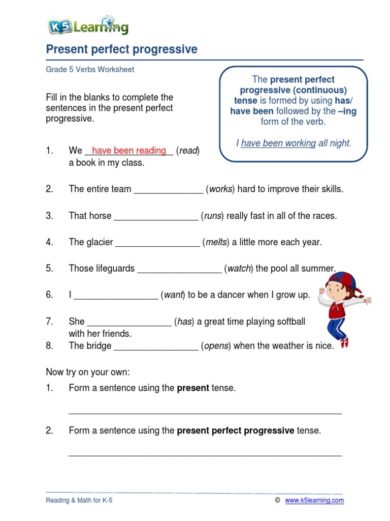 Grade 5 Present Perfect Progressive Tenses | PDF