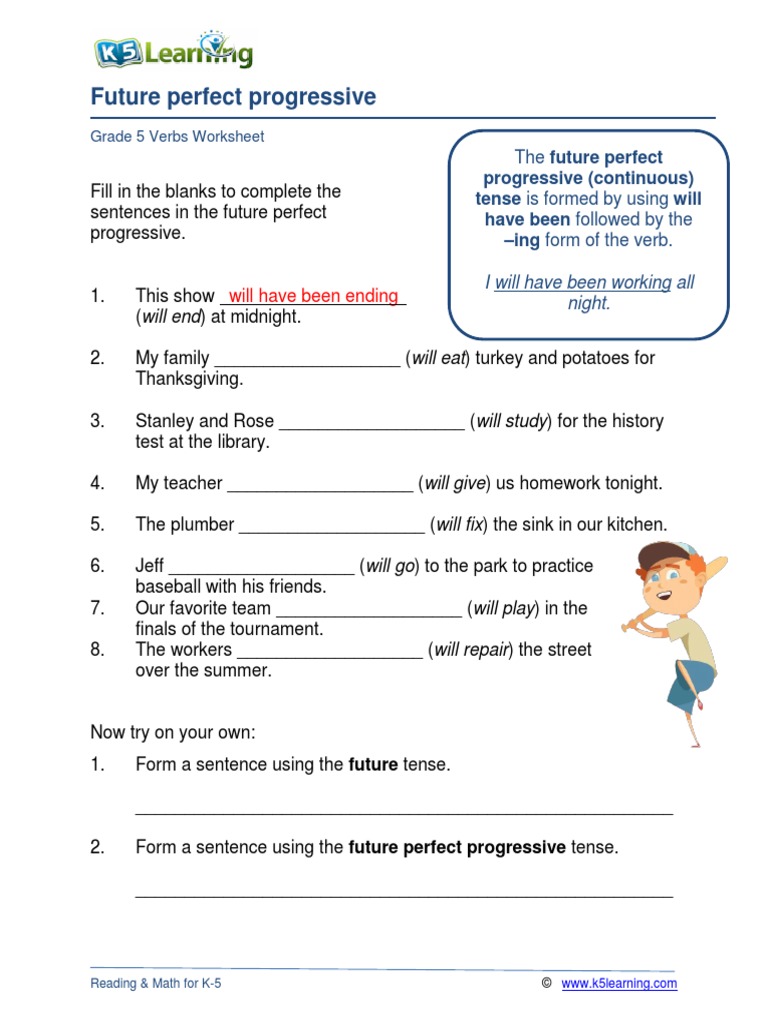 Grade 5 Future Perfect Progressive Tenses | PDF | Grammatical Tense ...