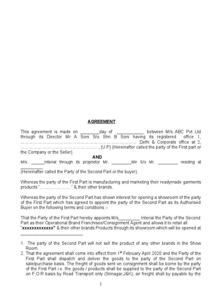 Sample Franchise Agreement Word Format | PDF | Value Added Tax | Business