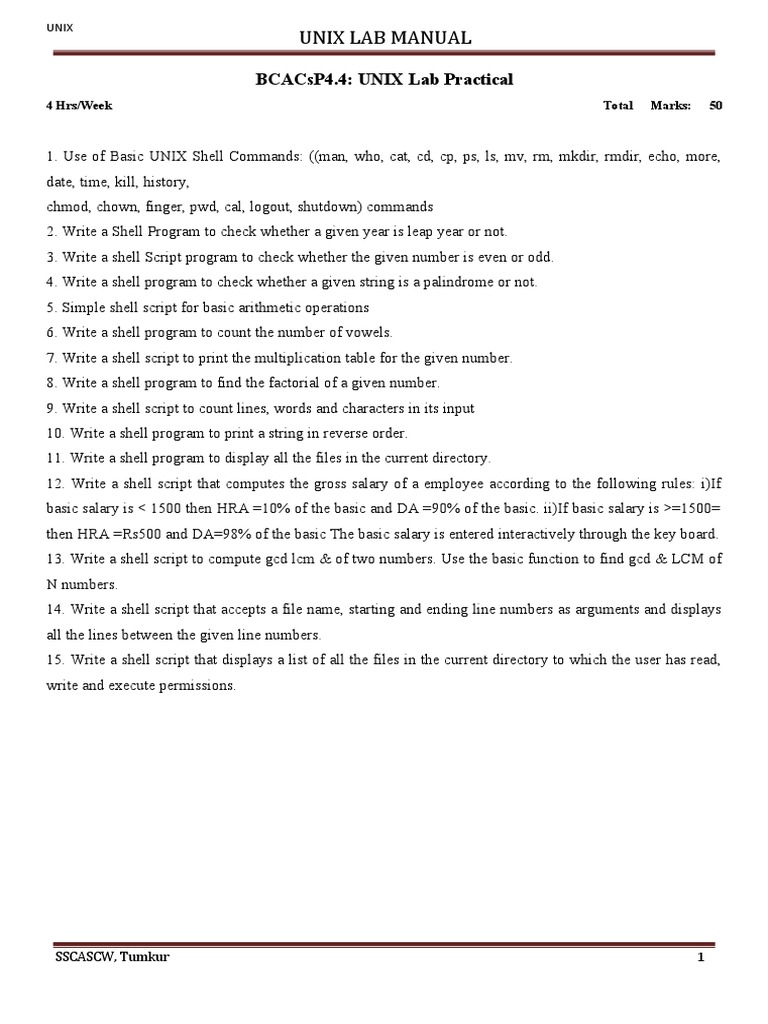 UNIX Lab Manual | PDF | Computer File | Information Technology Management