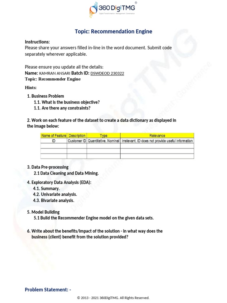 10 Recommendation Engine Problem Statement | PDF | Computing ...