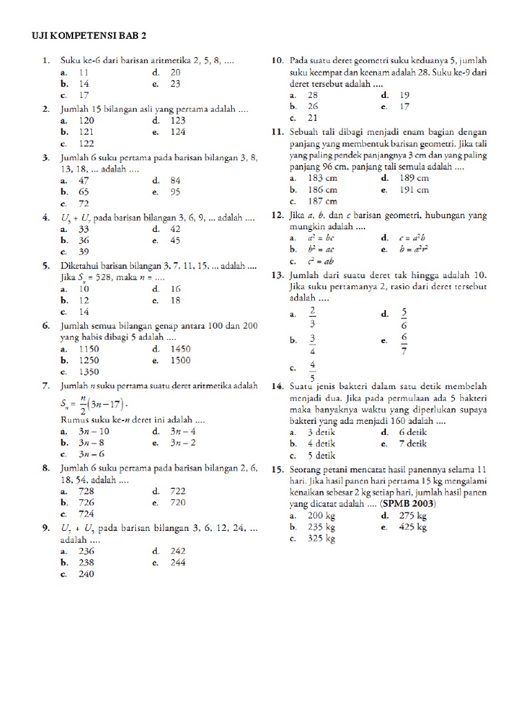 Uji Kompetensi Bab 2 (MTK Kelas X) | PDF