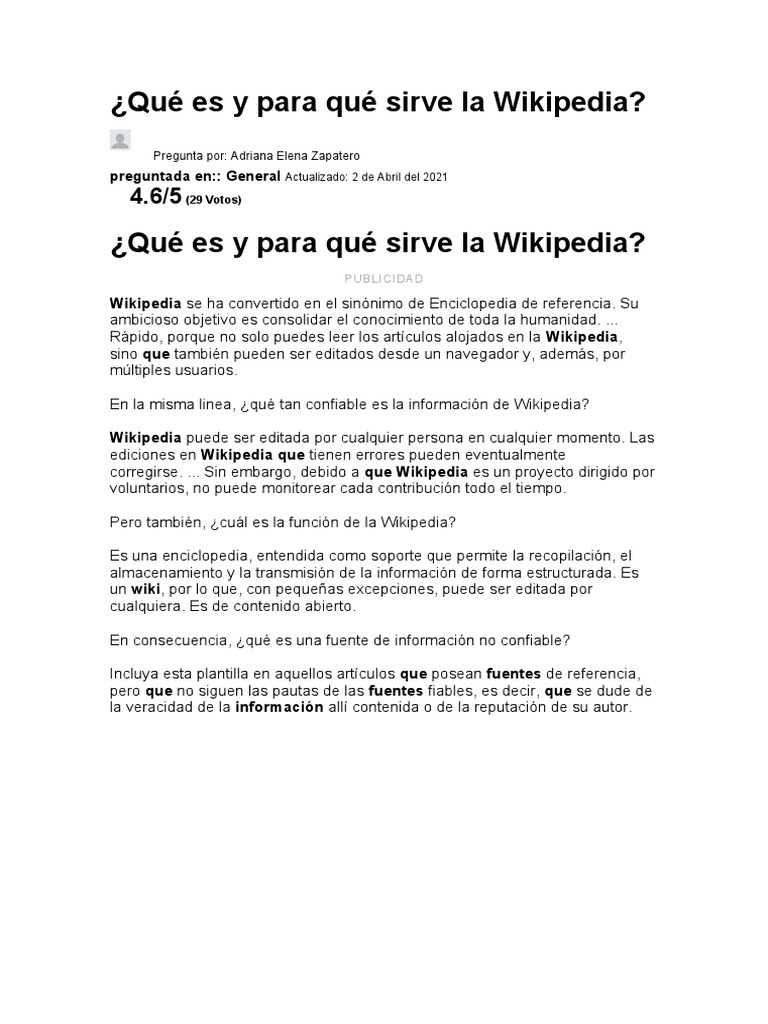 Que Es y para Que Sirve La Wikipedia | PDF | Informática