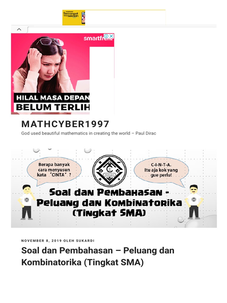 Soal Dan Pembahasan - Peluang Dan Kombinatorika (Tingkat SMA) - Mathcyber1997 | PDF