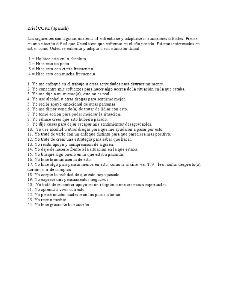 Brief COPE y COPE | PDF | Conceptos psicologicos | Las emociones