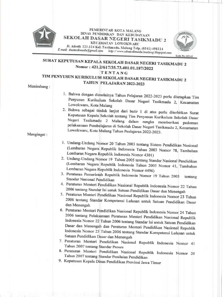 SK Penyusunan Tim Kurikulum | PDF