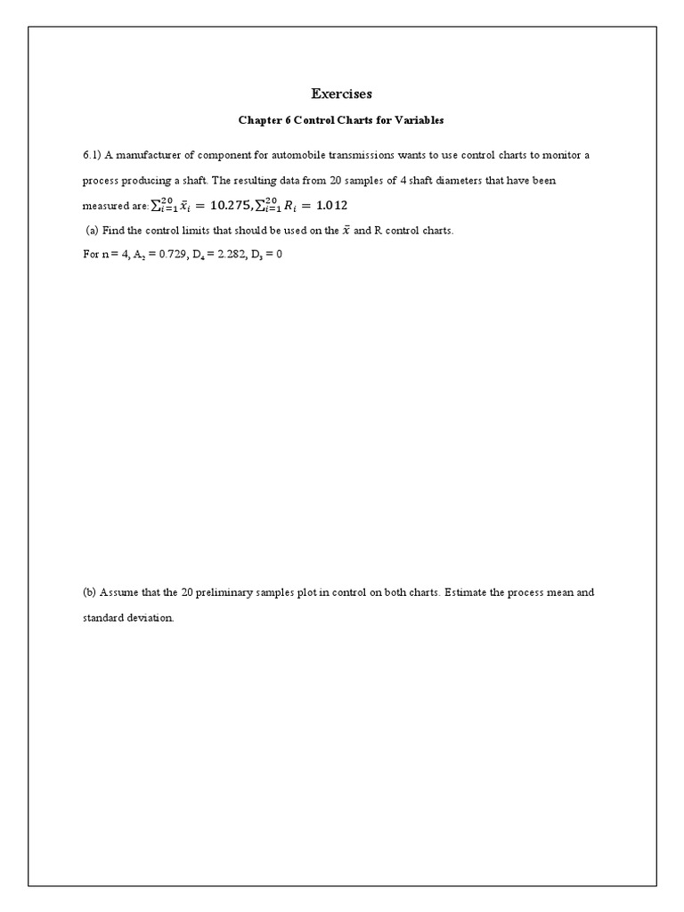 Exercises Variables Control Charts | PDF | Standard Deviation | Normal ...