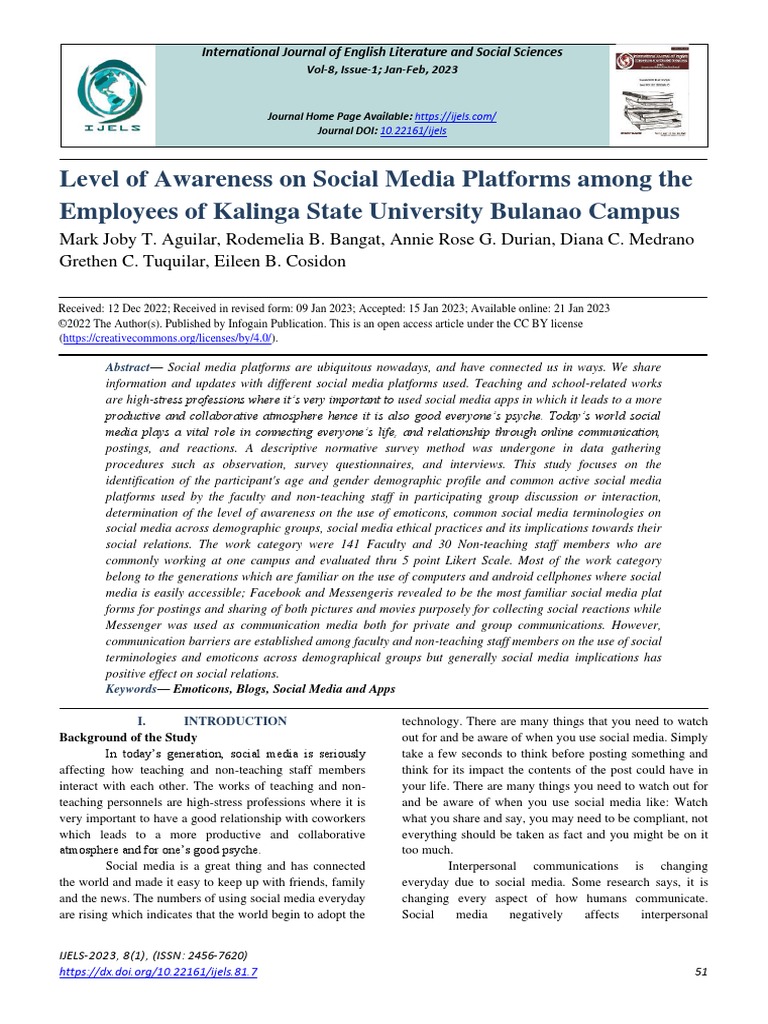 Level of Awareness On Social Media Platforms Among The Employees of ...