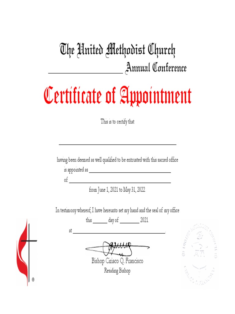 Certificate of Appointment Local Church | PDF