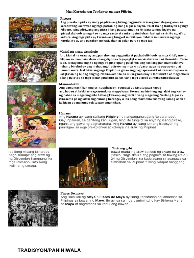 Mga Karaniwang Tradisyon NG Mga Pilipino | PDF