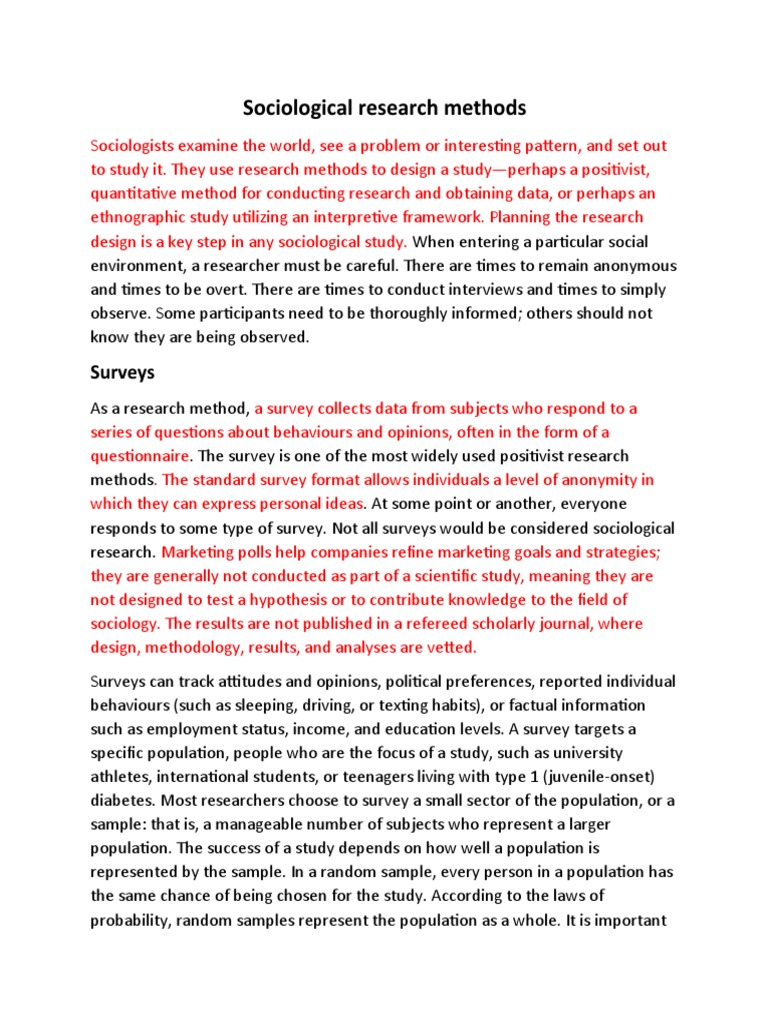 Sociological Research Methods: Surveys | PDF | Survey Methodology ...