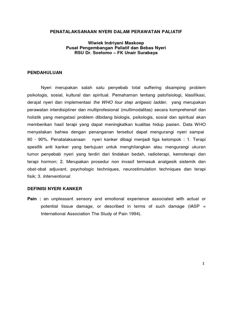 Penatalaksanaan Nyeri Dalam Perawatan Paliatif Agustus 2019 | PDF