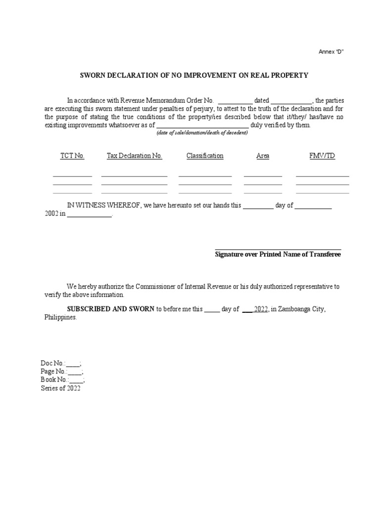 Affidavit of No Improvement | PDF | Finance & Money Management | Social Science