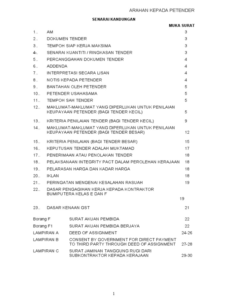 Arahan Kepada Petender | PDF