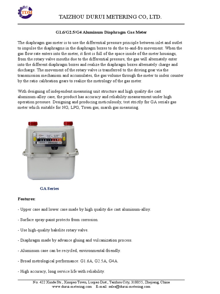 Gas Meter Model G4 | PDF | Pressure Measurement | Gases