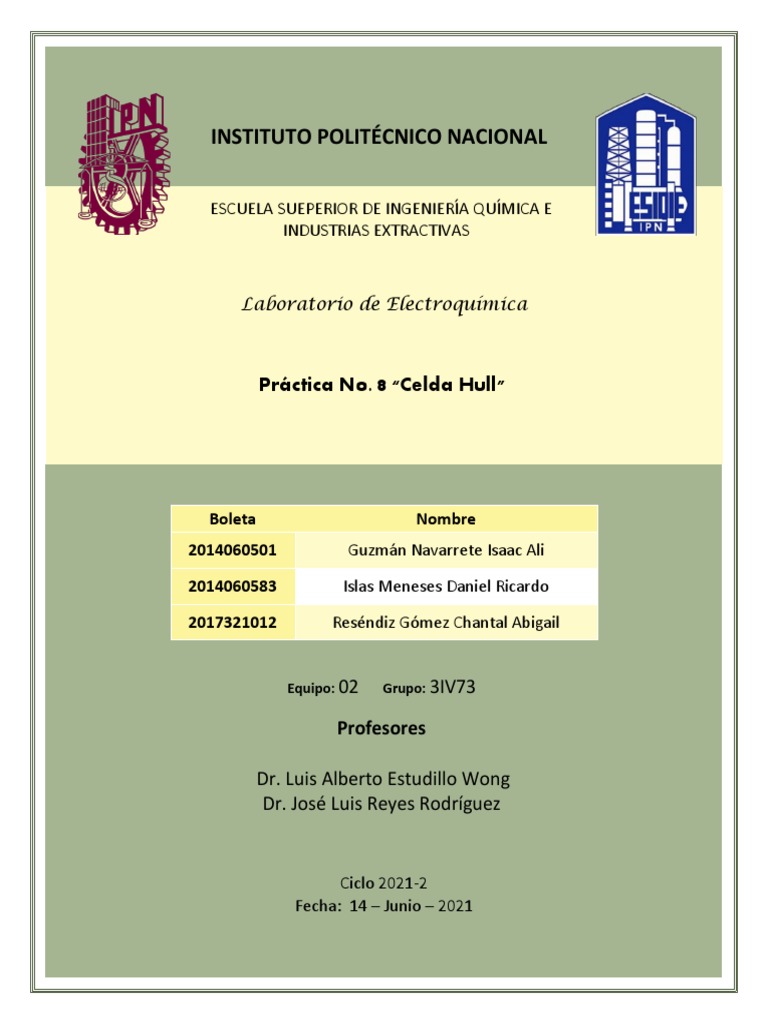 Práctica 8 Celda Hull | PDF | Electroquímica | Química Física